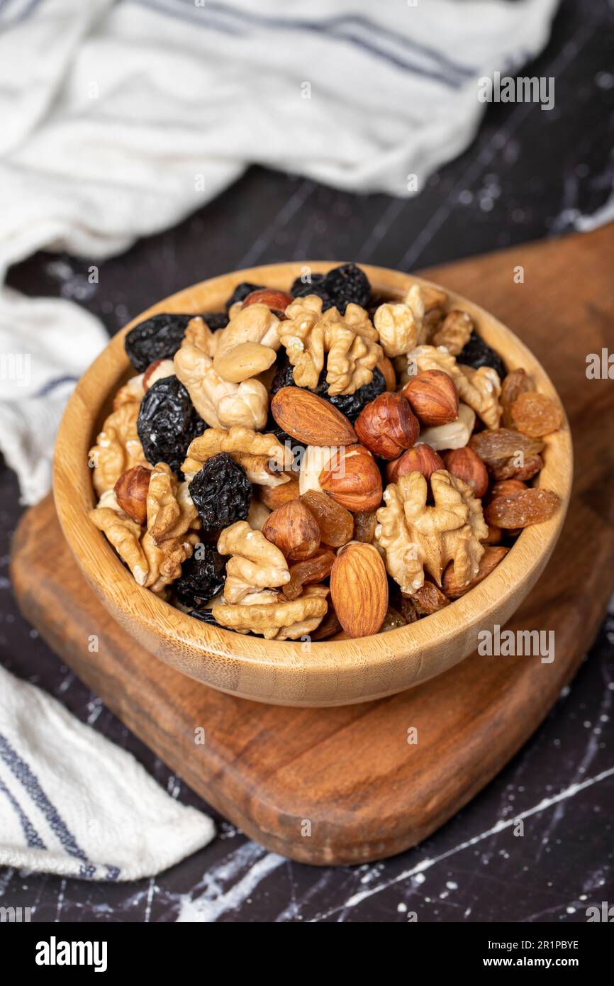 Mixed raw nuts. Special mixed nuts in bowl. Hazelnut, almond, cashew ...