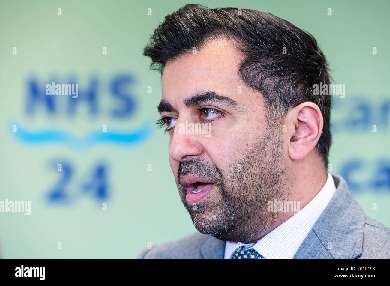 Scottish First Minister Humza Yousaf During His Visit To NHS 24 s Dundee Contact Centre To Thank scottish-first-minister-humza-yousaf-during-his-visit-to-nhs-24-s-dundee-contact-centre-to-thank