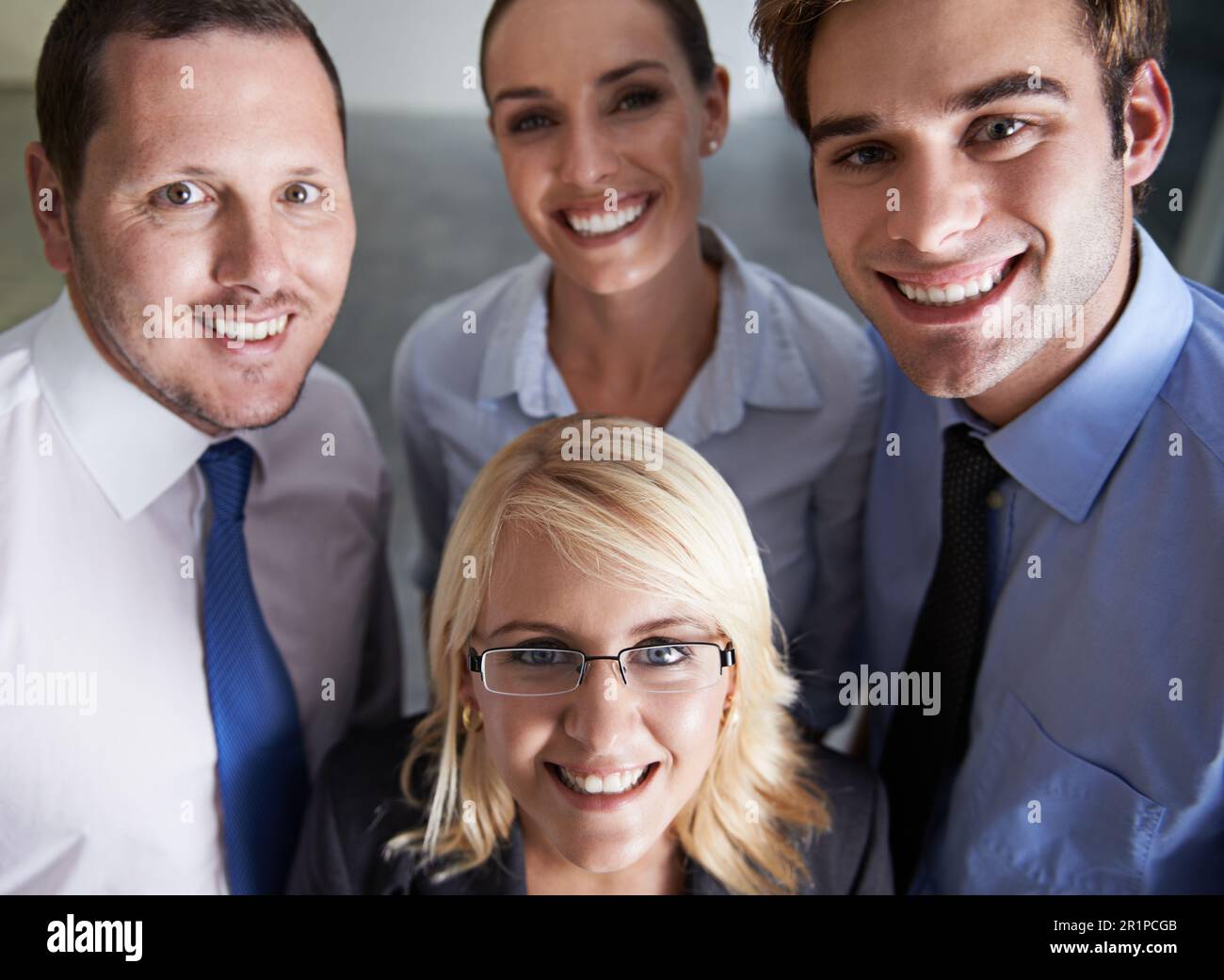 Portrait, happy business people and teamwork for professional collaboration, support and ...