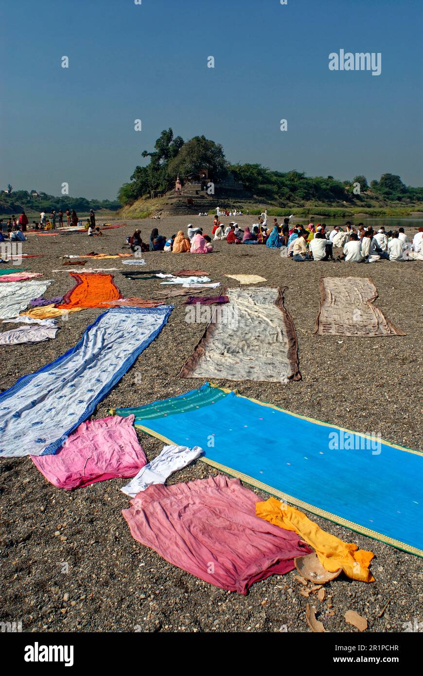 Religious ritual place on the shore of two river confluence river Bhima ...