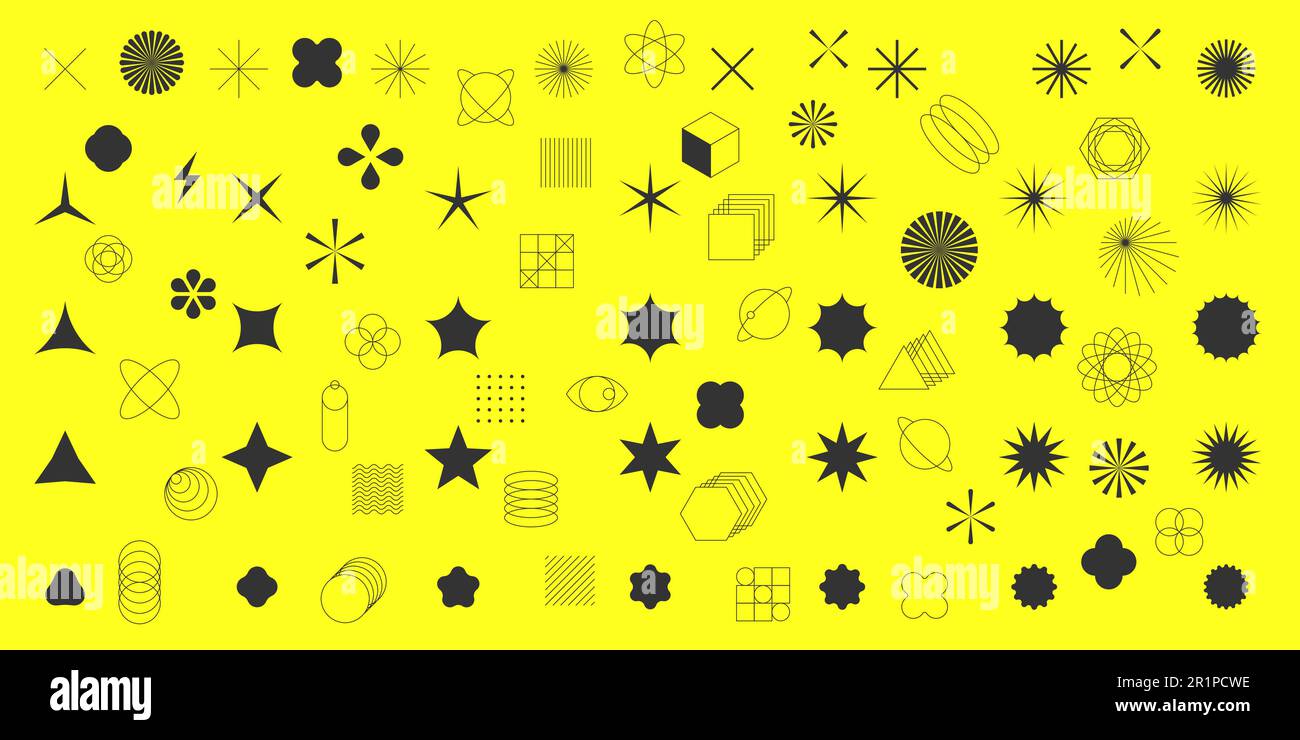 Abstract geometric memphis style shape set. Bauhaus brutalism minimalist element collection ...