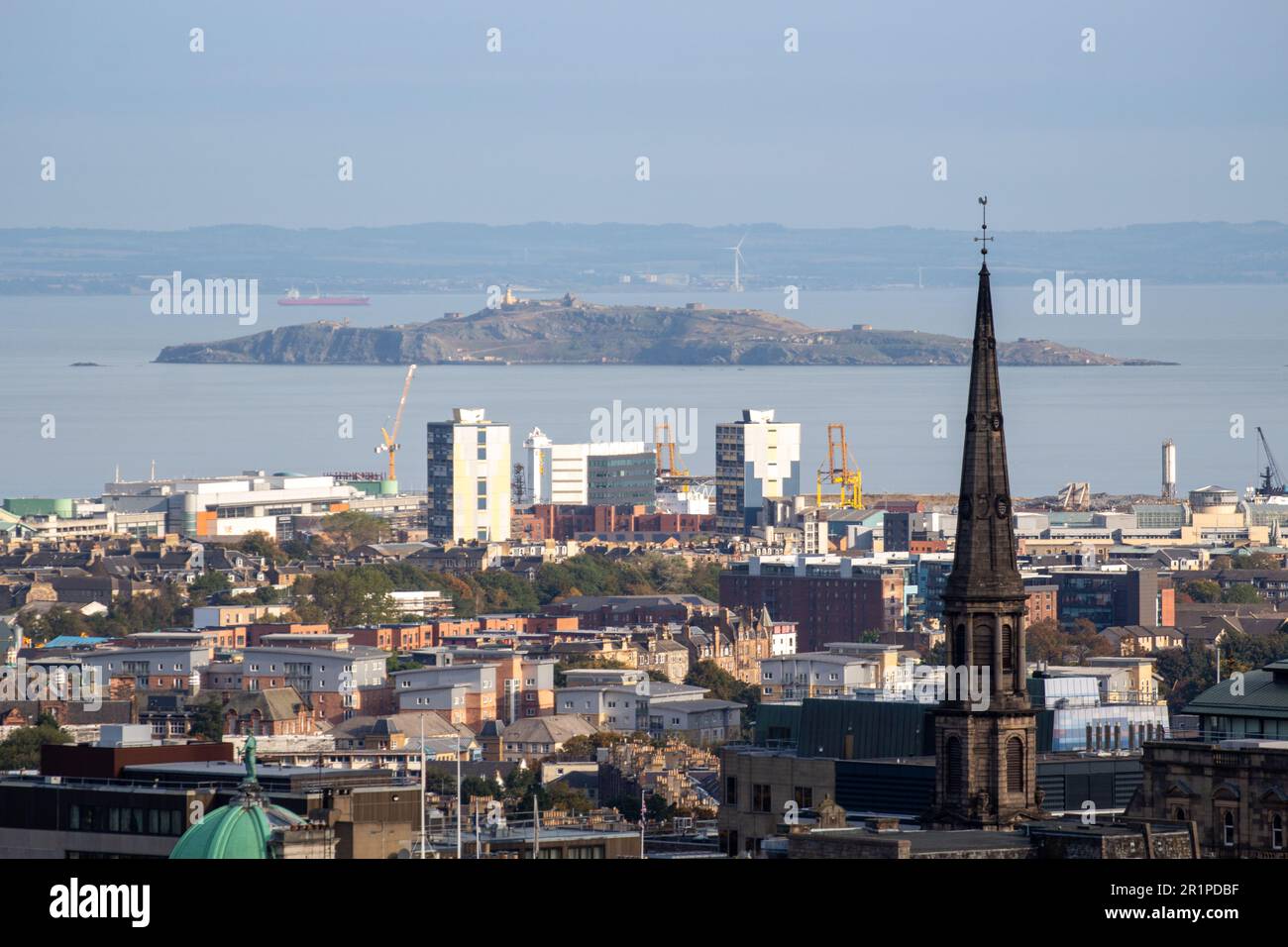 Looking towards Inchkeith Island, from Edinburgh, Scotland. An island ...