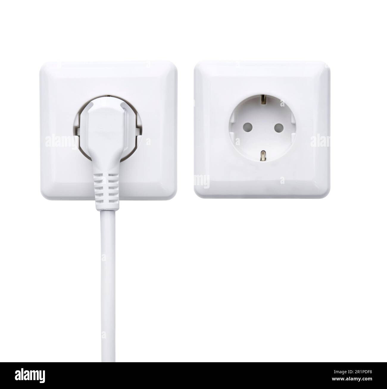 white socket with power plug and power cable isolated on white ...