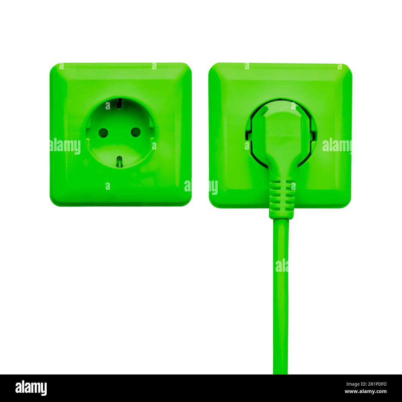 Green socket with power plug and power cable isolated on white ...