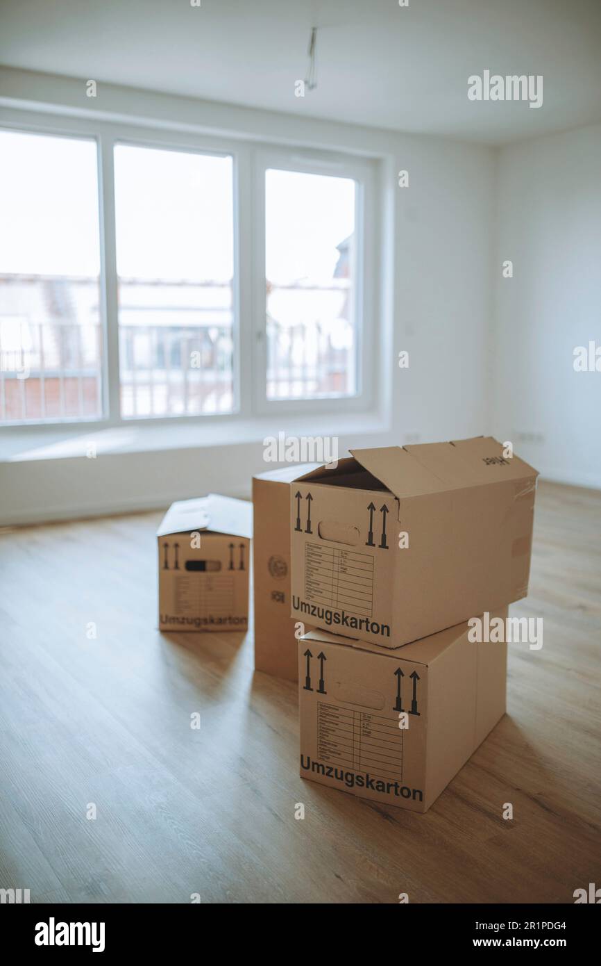Moving boxes in the new apartment Stock Photo - Alamy
