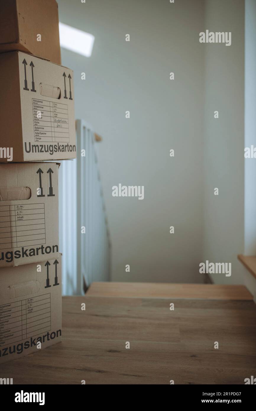 Moving boxes in the new apartment Stock Photo - Alamy