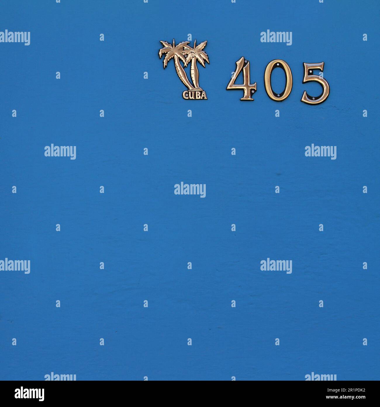 Blue door, golden palms, number 405 Stock Photo - Alamy