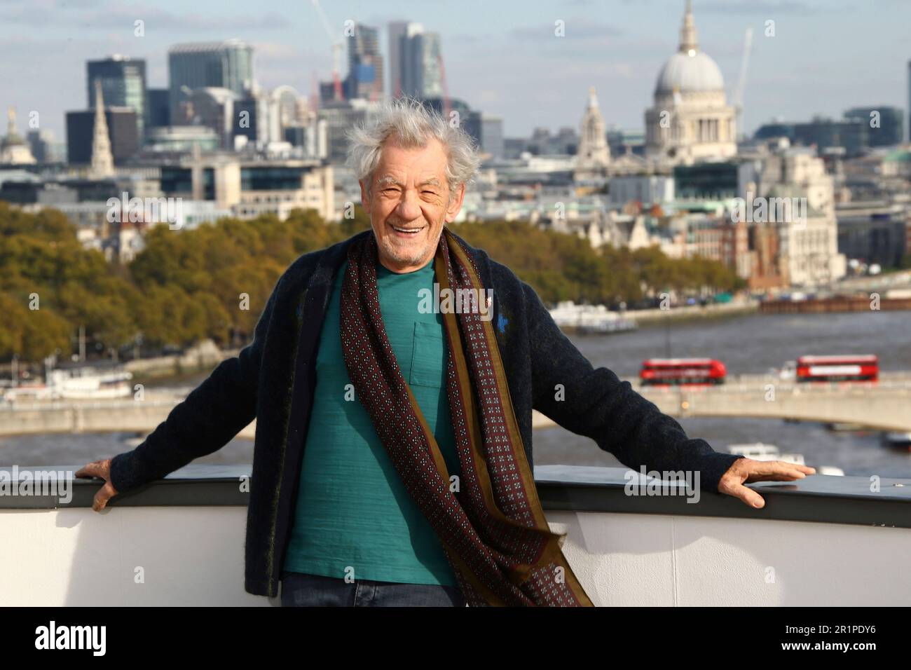FILE - In this Oct. 30, 2019, file photo, actor Sir Ian McKellen poses ...