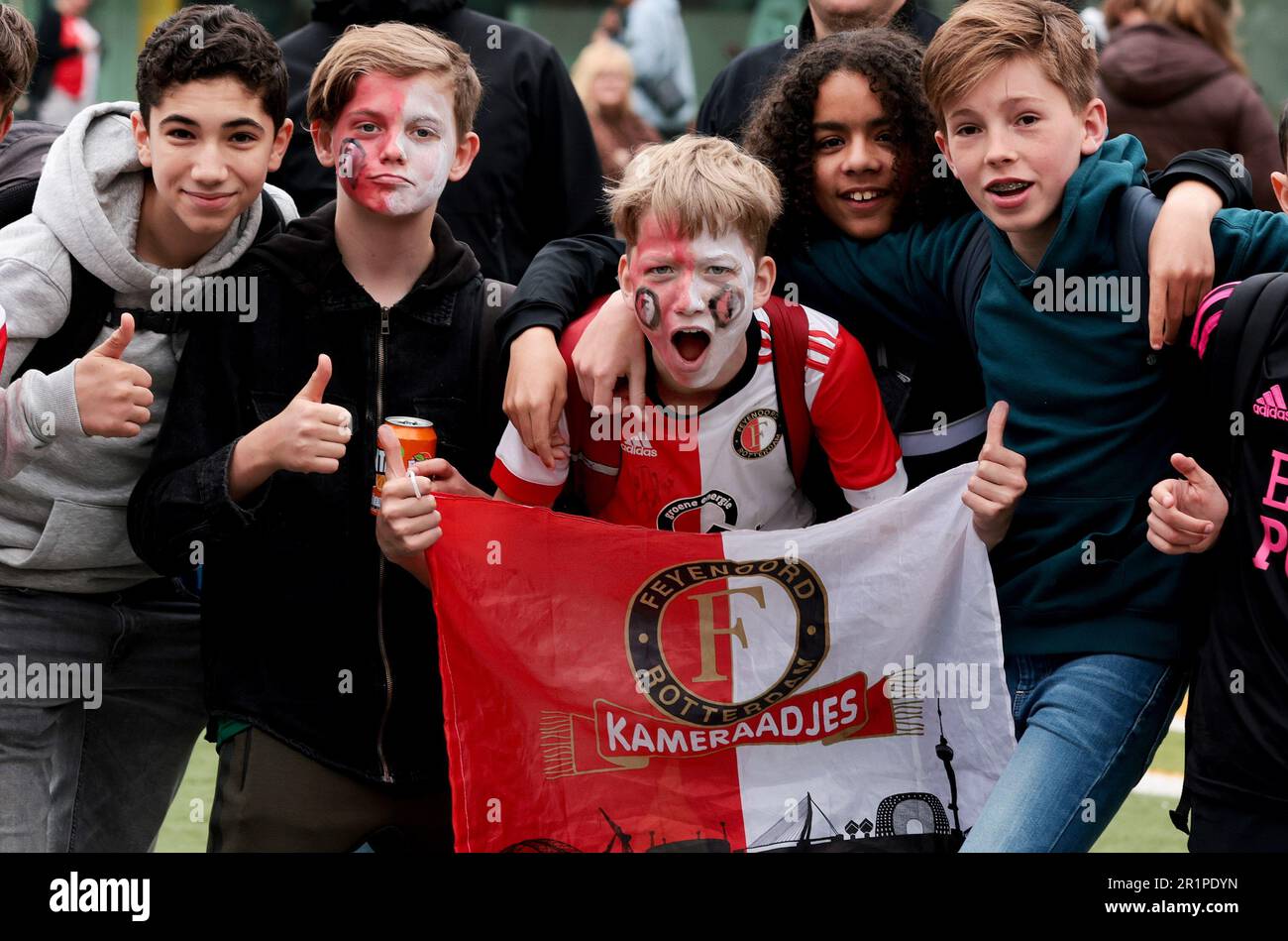 Rotterdam, Netherlands. 15th May, 2023. ROTTERDAM - Football fans on ...