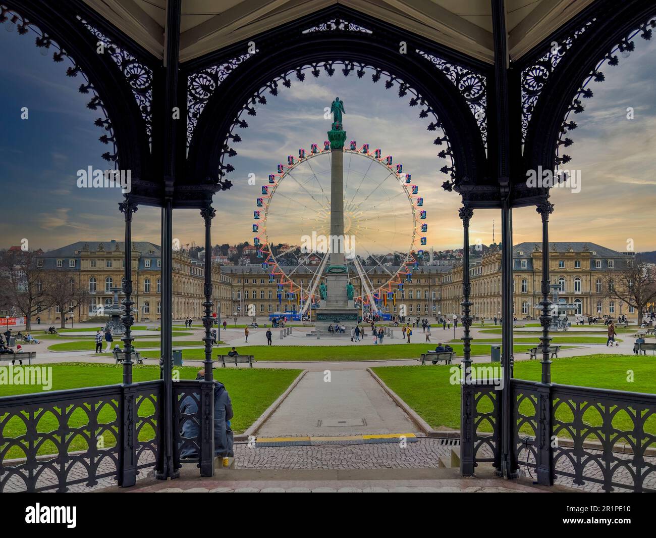 View through music pavilion on Schlossplatz in Stuttgart, Germany ...
