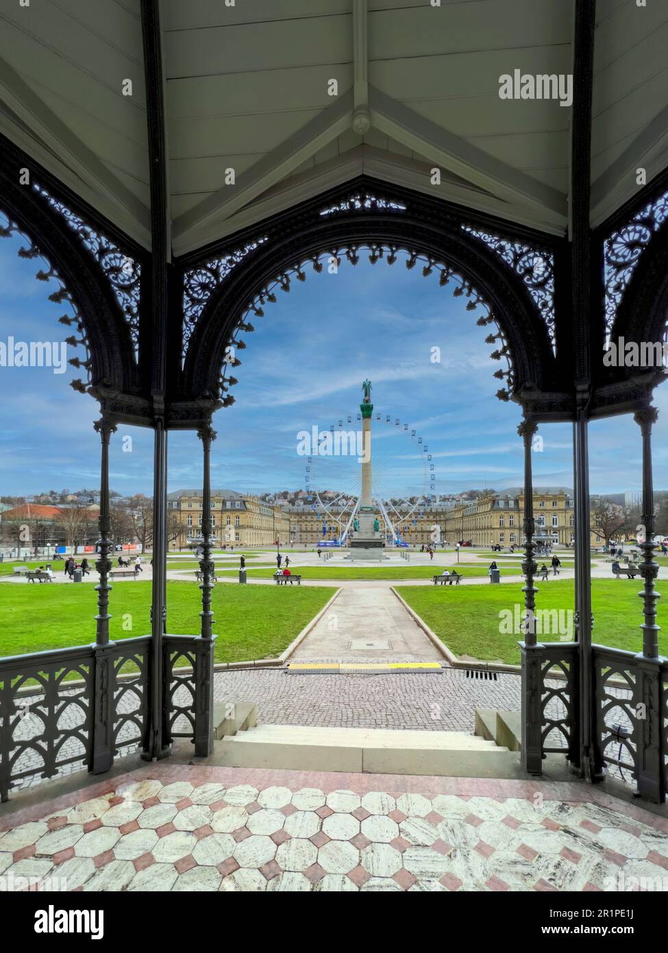 View through music pavilion on Schlossplatz in Stuttgart, Germany ...