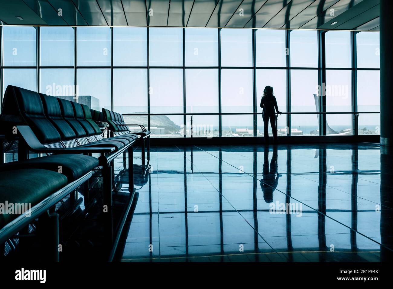 Airport terminal, waiting area, person, silhouette, concept, travel ...