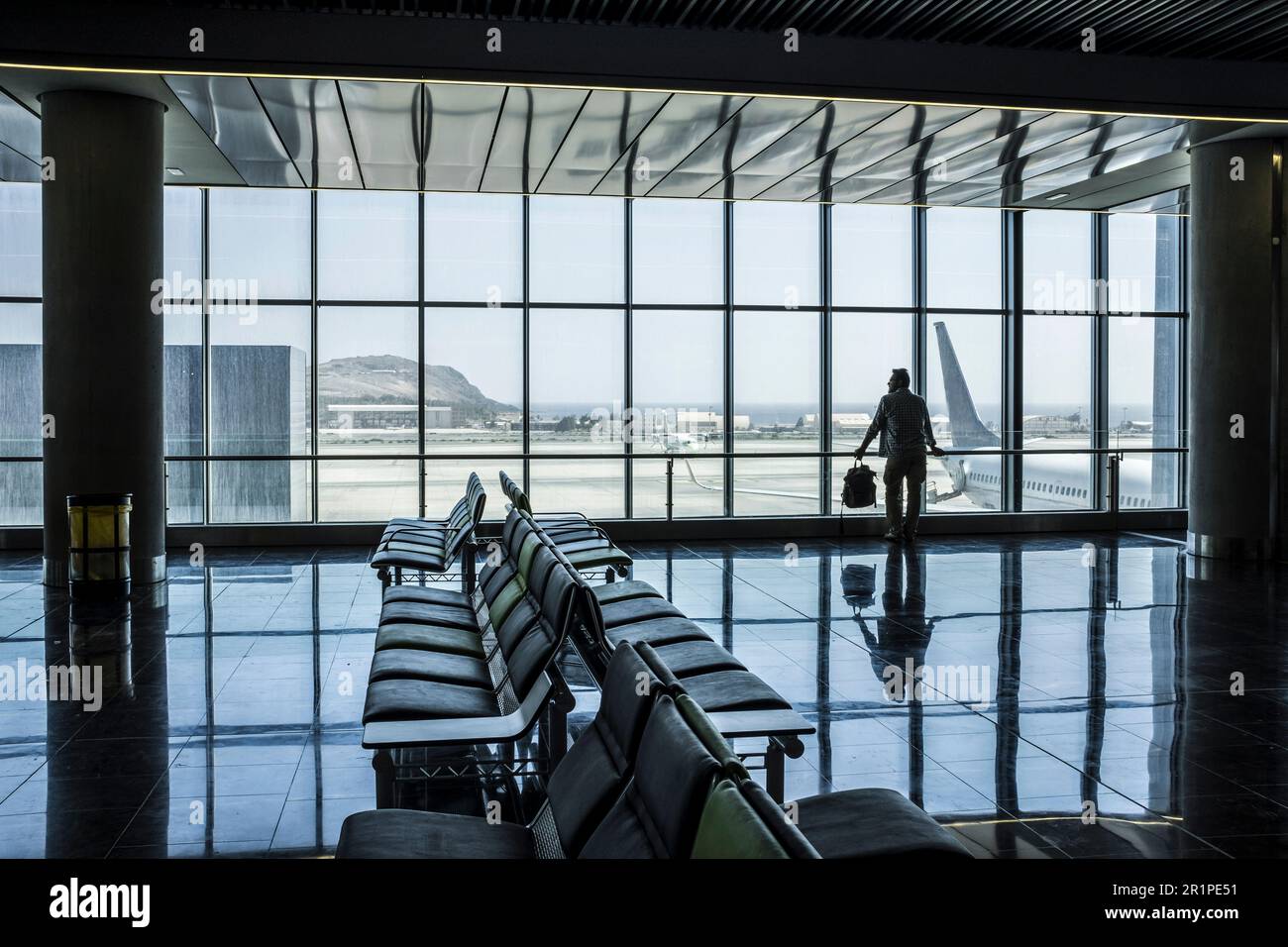 Airport terminal, waiting area, person, silhouette, concept, travel ...