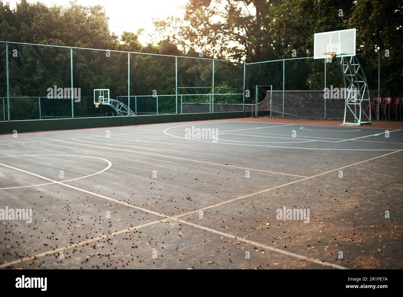 Let the games begin. an empty basketball court after a match during the ...