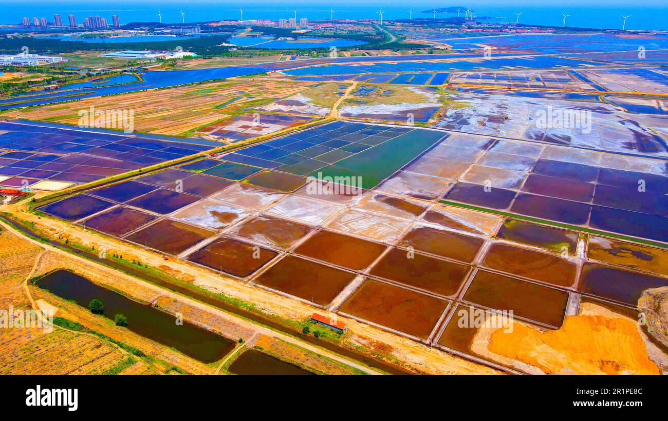 Aerial photo shows the colorful salt fields in Rongcheng City, east ...