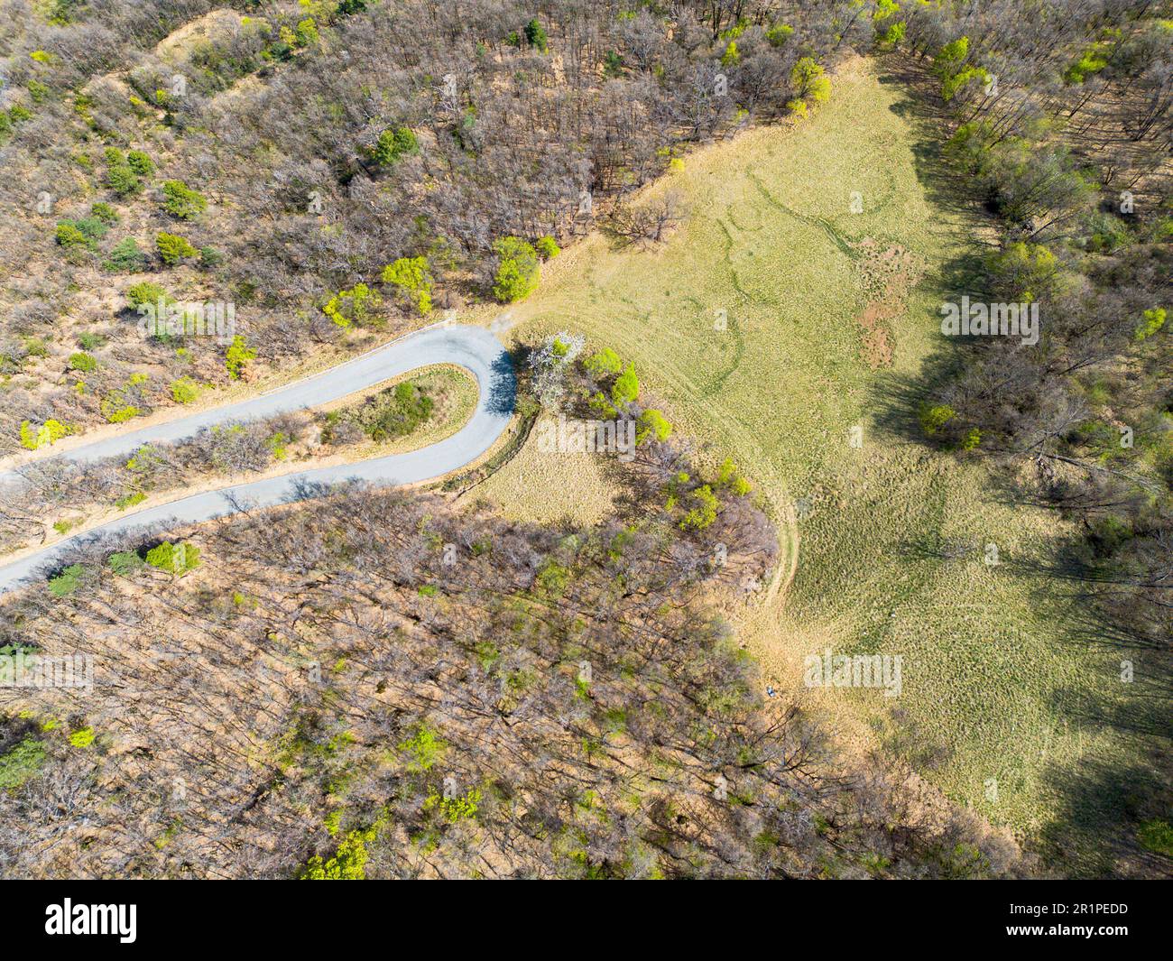 Aerial view of a rural road in the Pyrenees in spring Stock Photo - Alamy