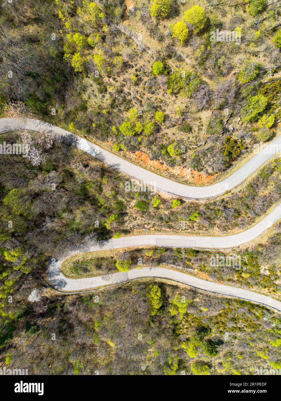 Aerial view of a rural road in the Pyrenees in spring Stock Photo - Alamy