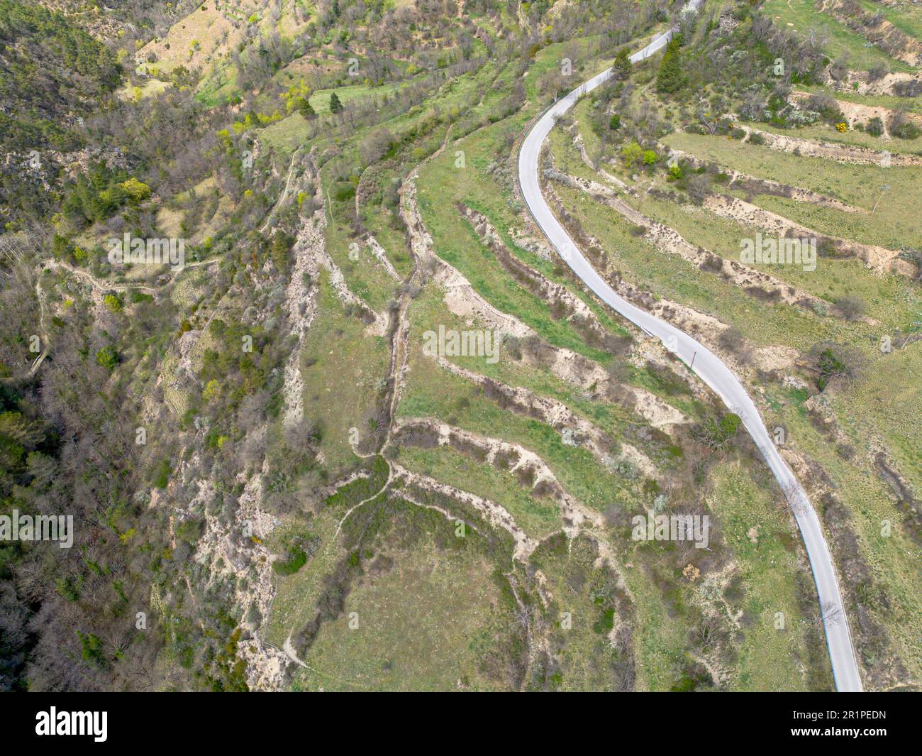 Aerial view of a rural road in the Pyrenees in spring Stock Photo - Alamy