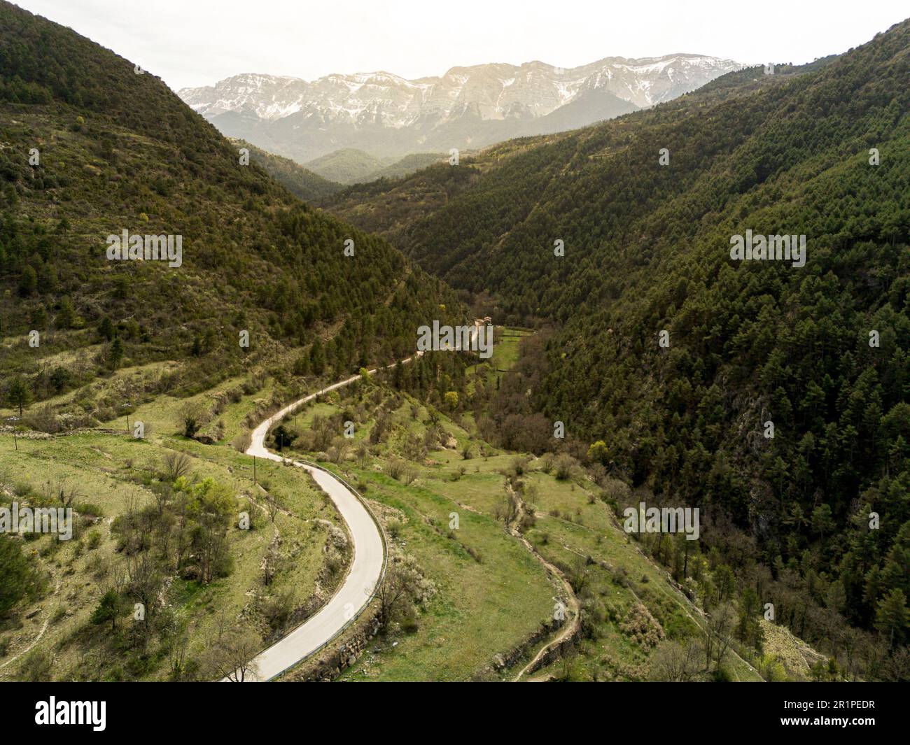 Aerial view of a rural road in the Pyrenees in spring Stock Photo - Alamy