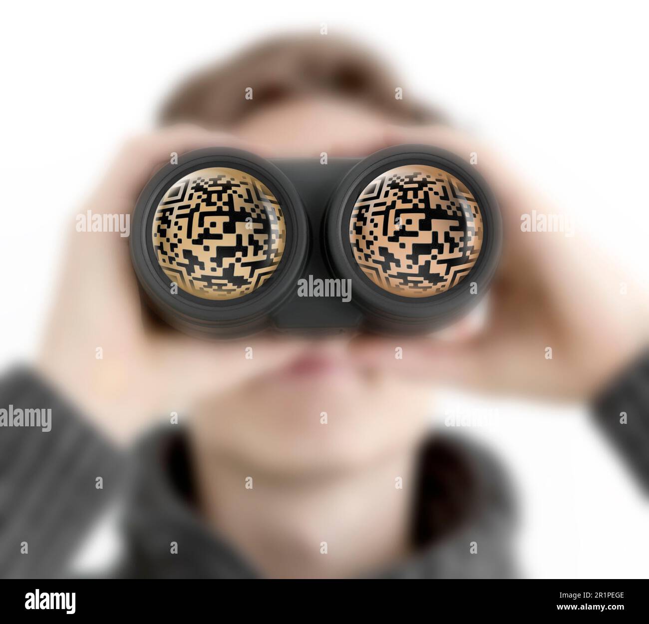 View through binoculars with digital QT codes Stock Photo - Alamy