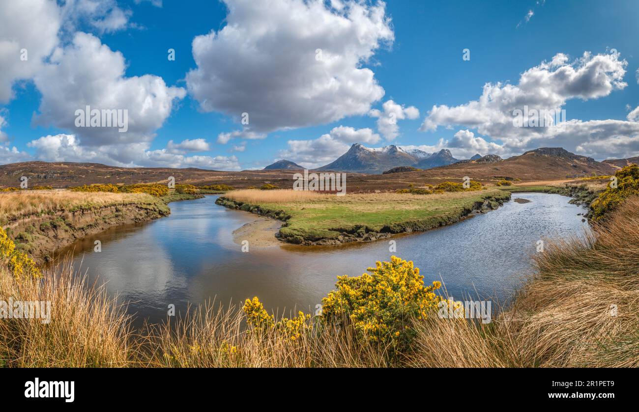 Ben Loyal seen from The Kinloch River in Sutherland, Scotland Stock ...