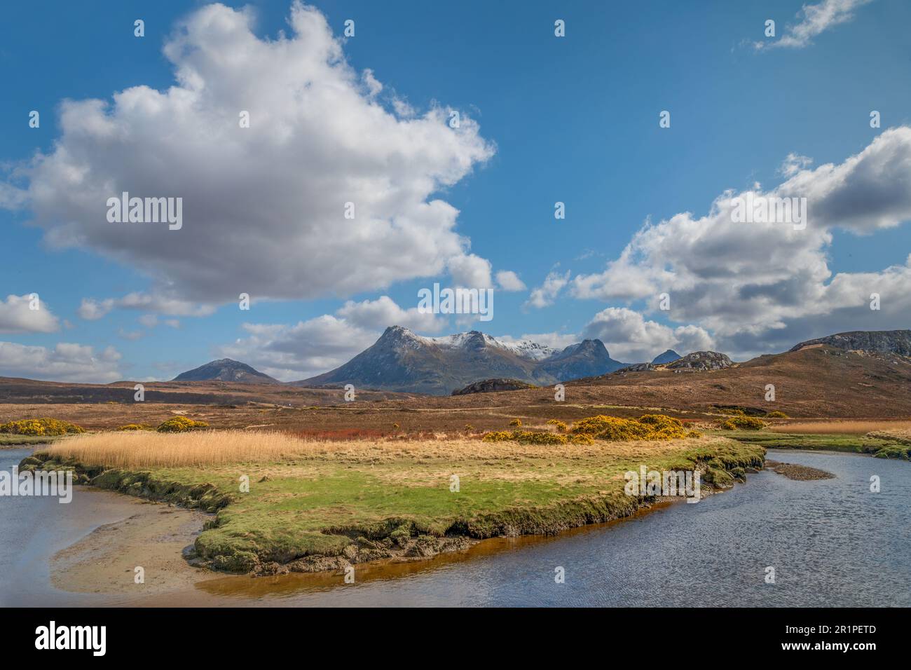Ben Loyal seen from The Kinloch River in Sutherland, Scotland Stock ...