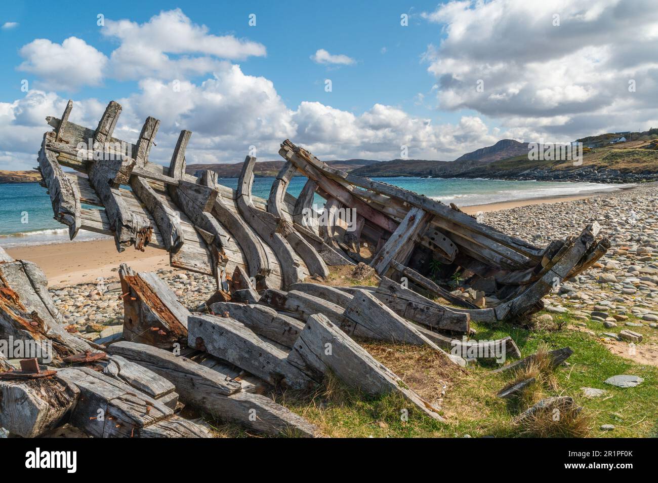 Old wreck on the beach at Talamine, Melness in Sutherland Scotland ...
