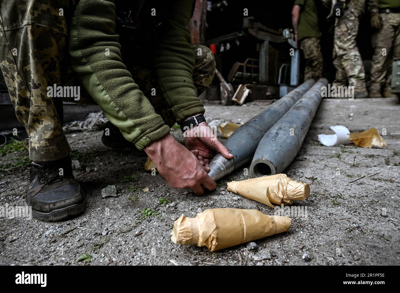 ZAPORIZHZHIA REGION, UKRAINE - MAY 12, 2023 - Shells from the Partizan ...