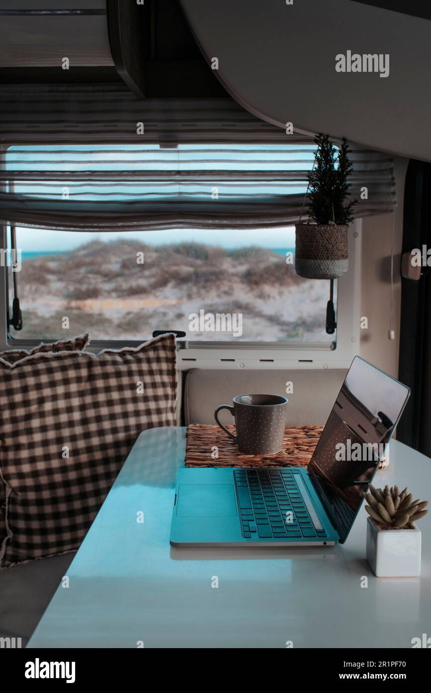 Vertical image of digital nomad smart working freedom alternative ...