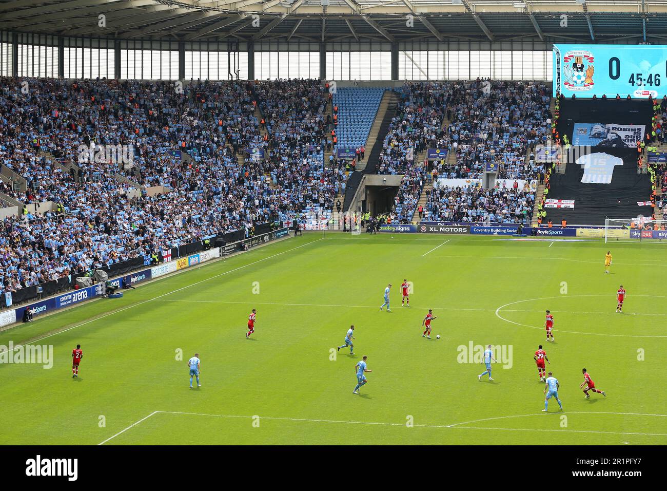 A view of the stands full of Coventry City fans watching the game ...