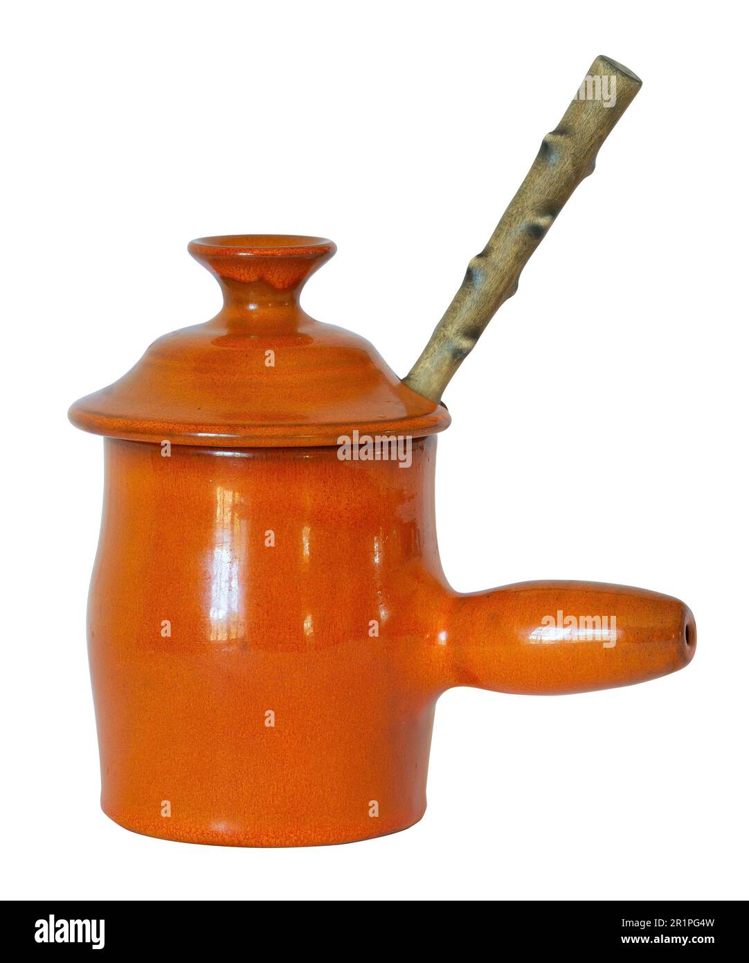 French pickle jar in brown stoneware or terracotta, isolated on white ...