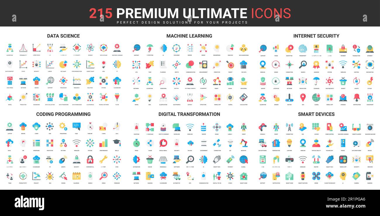 Science digital technology and hightech smart devices color flat icons ...