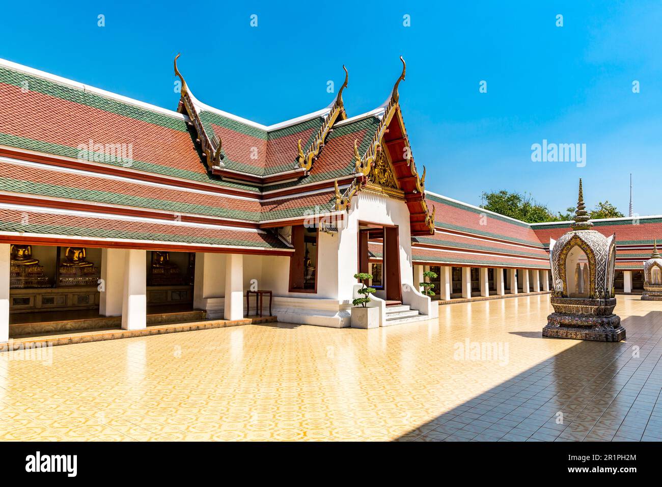Covered Gallery with Buddha Sculptures, Bai Sema, Border Stone, Wat Saket, Temple of the Golden ...