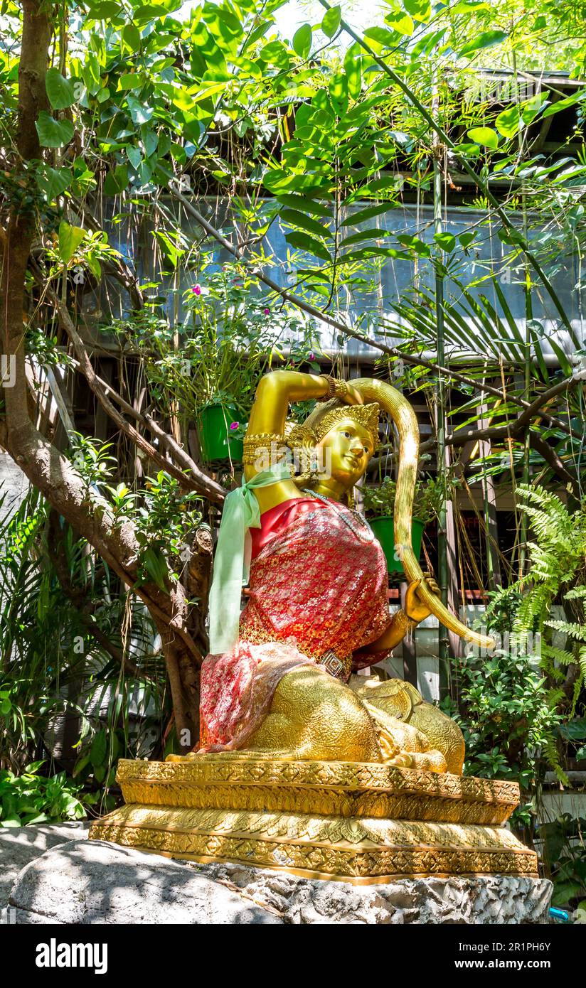 Goddess with snake statue, Golden Mountain, Wat Saket, Temple of the ...