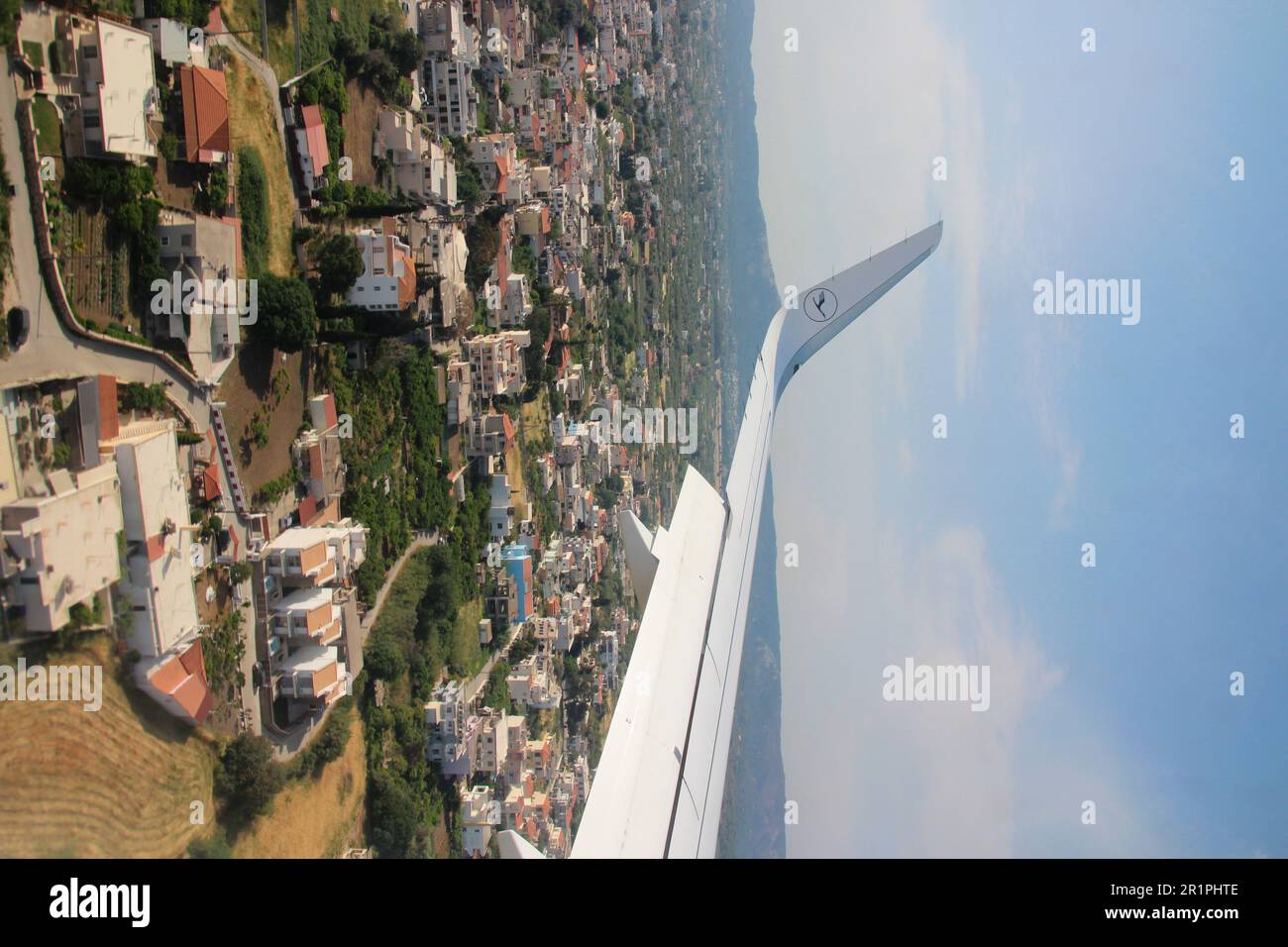 View from airplane, Greek islands, approach to Rhodes, Greece Stock ...