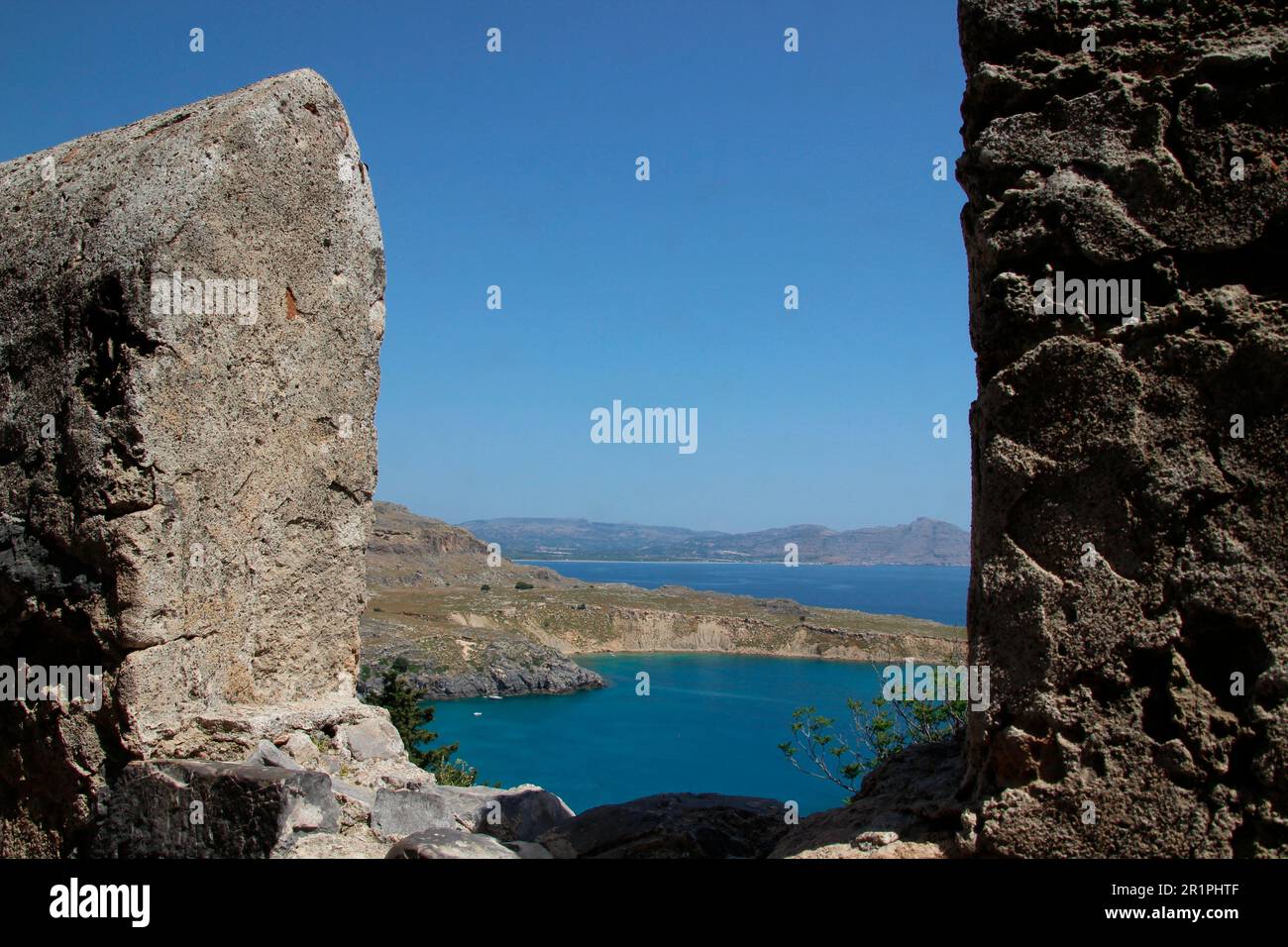 Greece, Dodecanese, Rhodes Island, coast, Lindos, castle hill, St. John ...