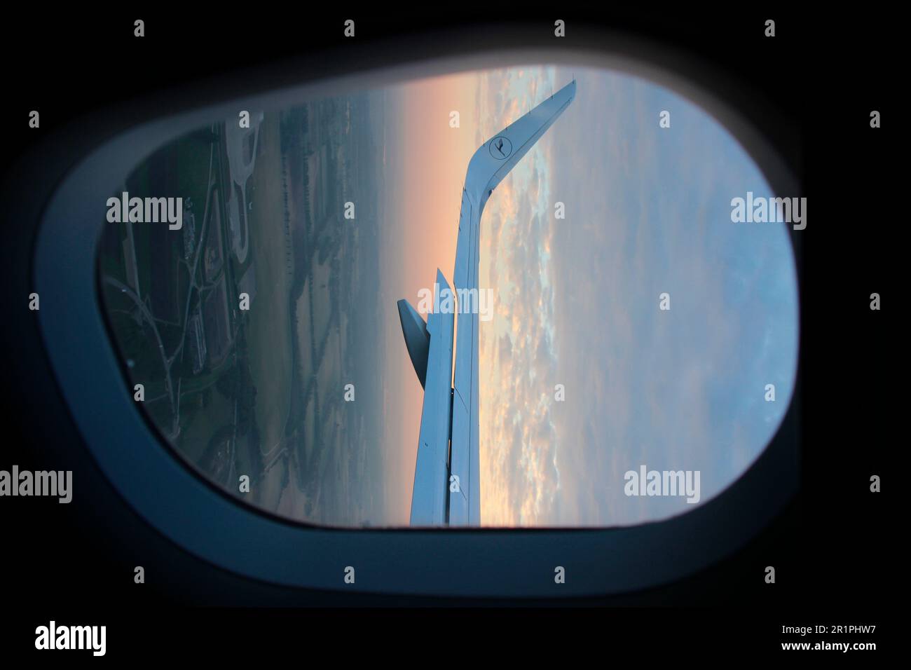 Airplane, view from window, Munich airport, departure, landscape Stock ...