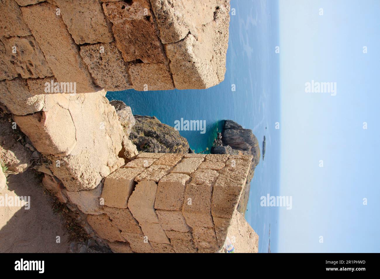 Greece, Dodecanese, Rhodes Island, coast, Lindos, castle hill, St. John ...