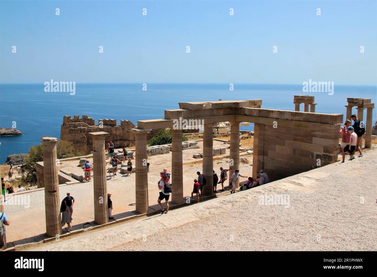 Greece, Dodecanese, Rhodes Island, coast, Lindos, castle mountain ...