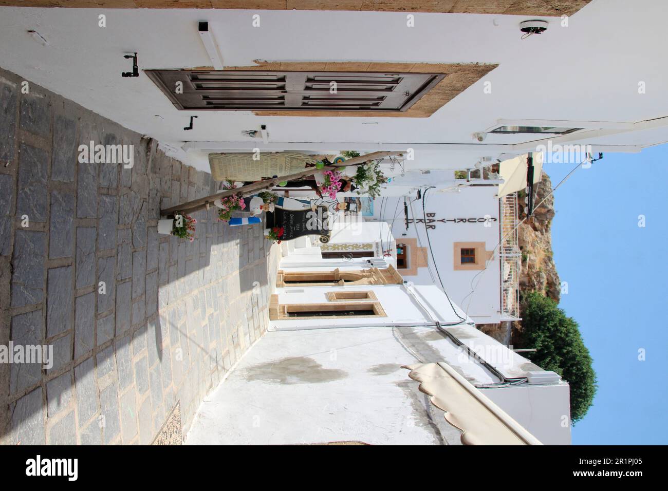 Greece, Rhodes, Lindos, local, alley, nobody, building, outside, doors ...