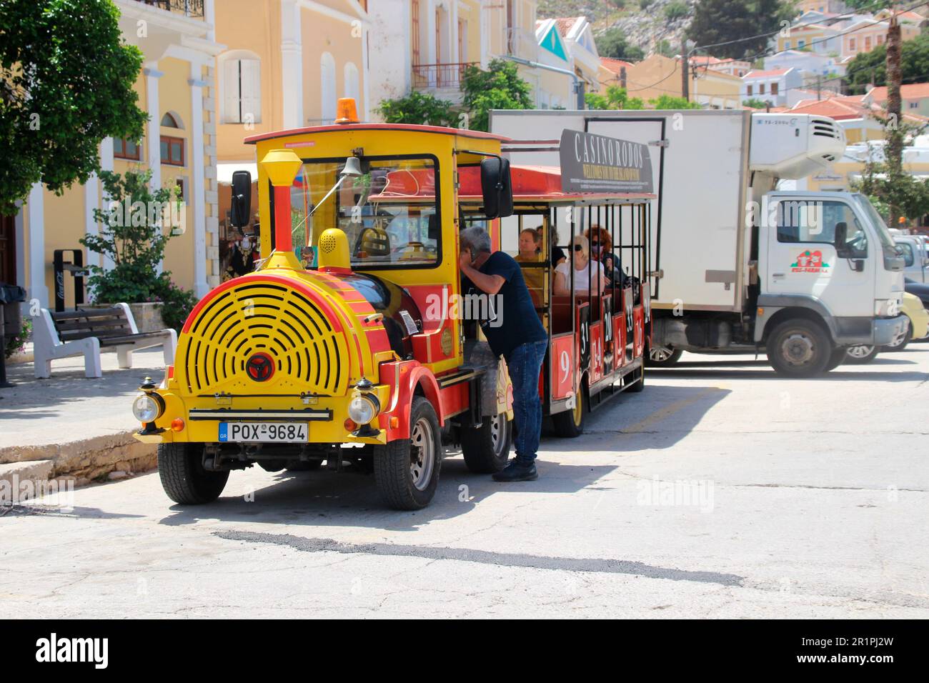 Vehicle with tourists for island sightseeing on symi island hi-res ...