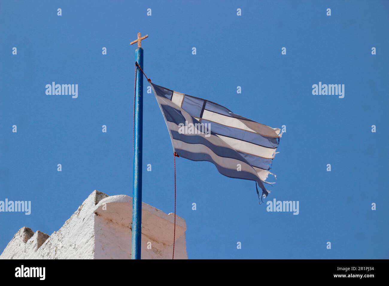 Greek flag on Lindos, Rhodes, Greece Stock Photo - Alamy