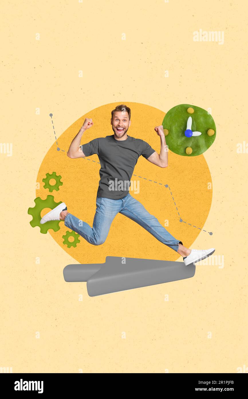 Photo collage artwork minimal picture of funny lucky guy achieving ...