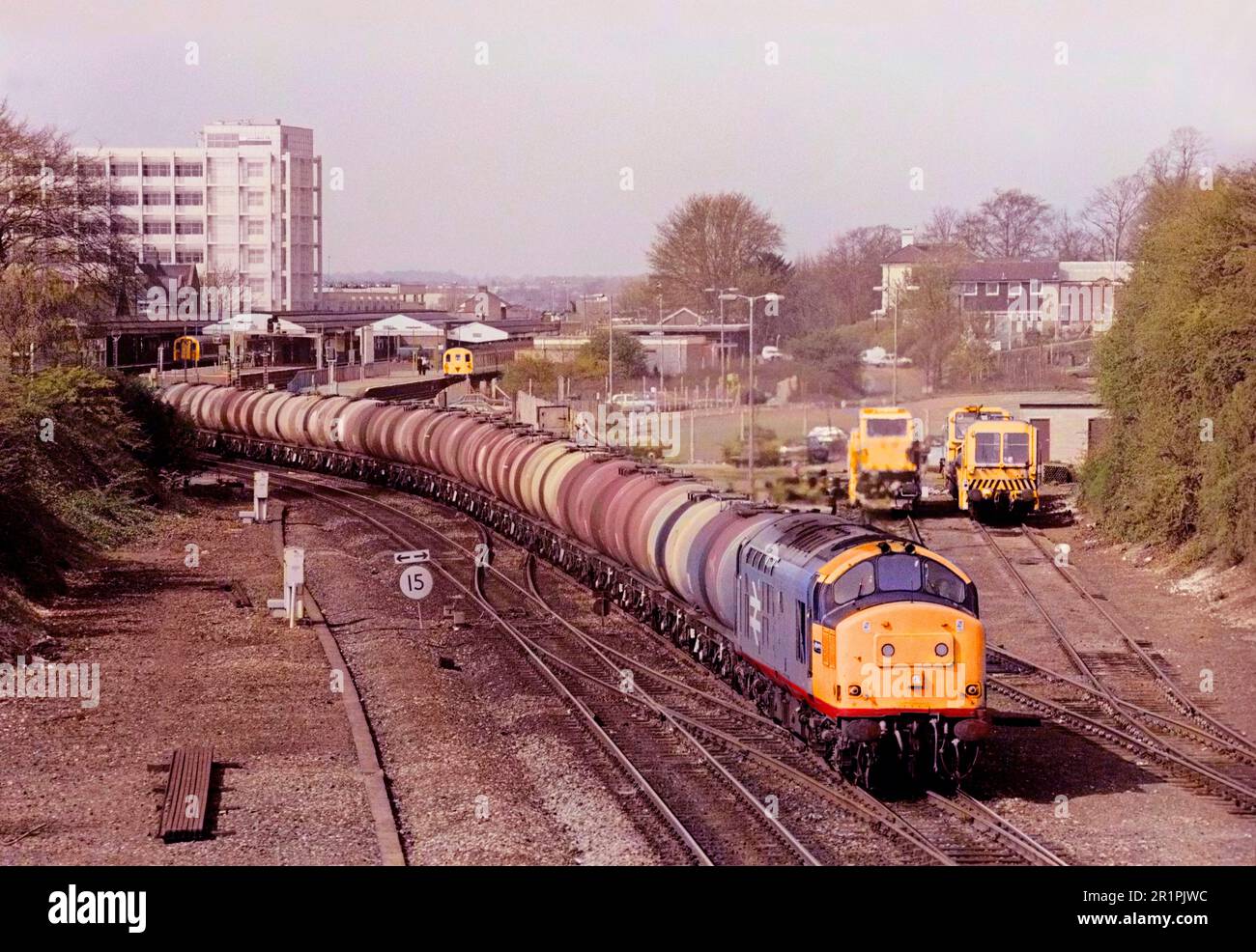 A Class 37 diesel locomotive number 37371 working a train of two axle ...