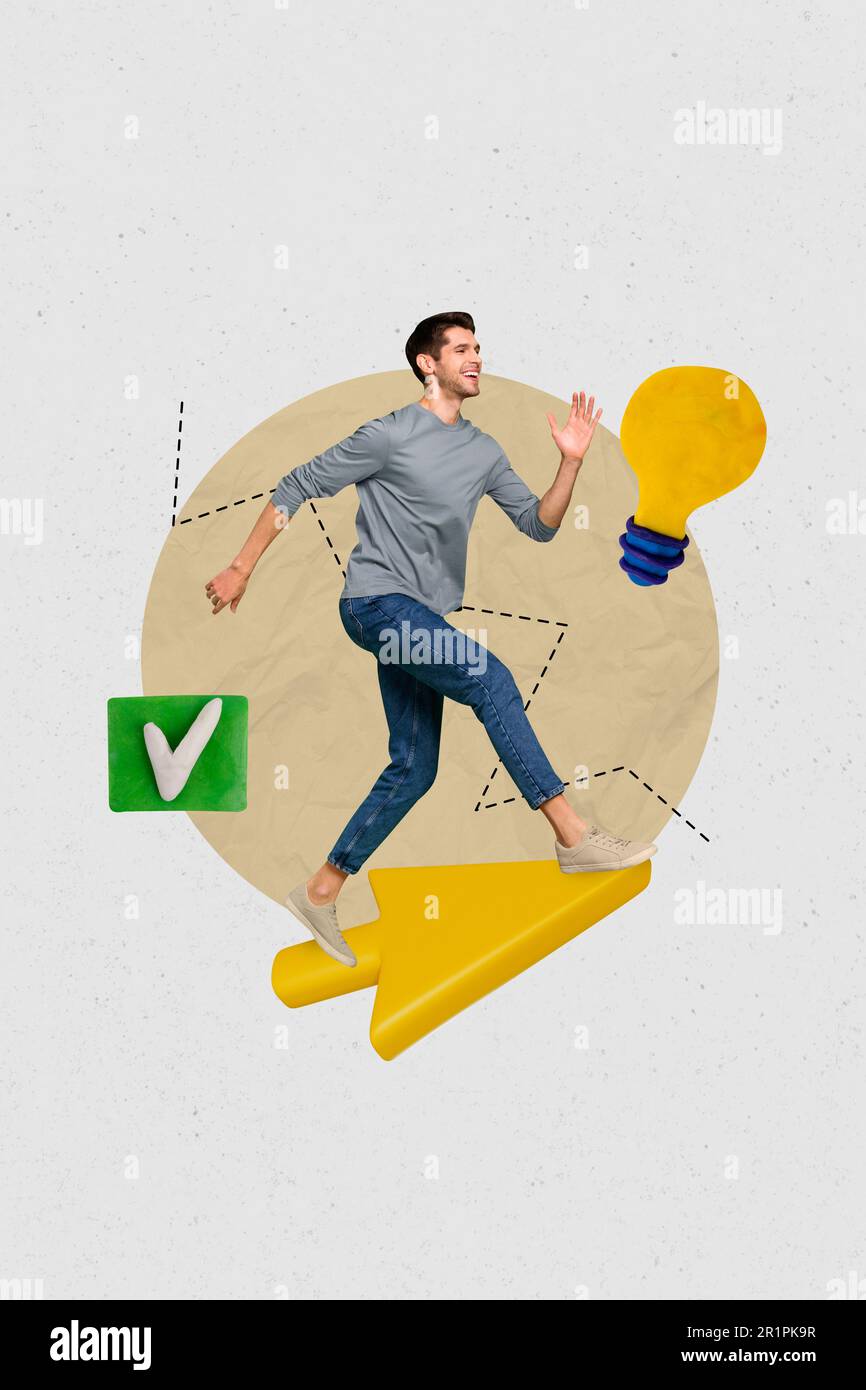 Vertical collage photo of young businessman running arrow success ...