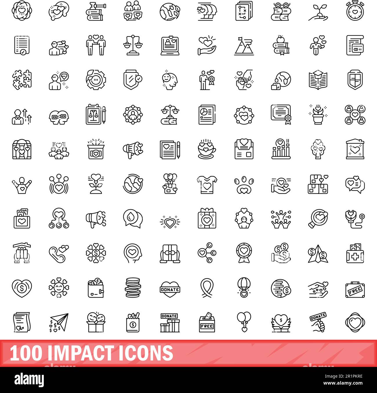 100 impact icons set. Outline illustration of 100 impact icons vector ...