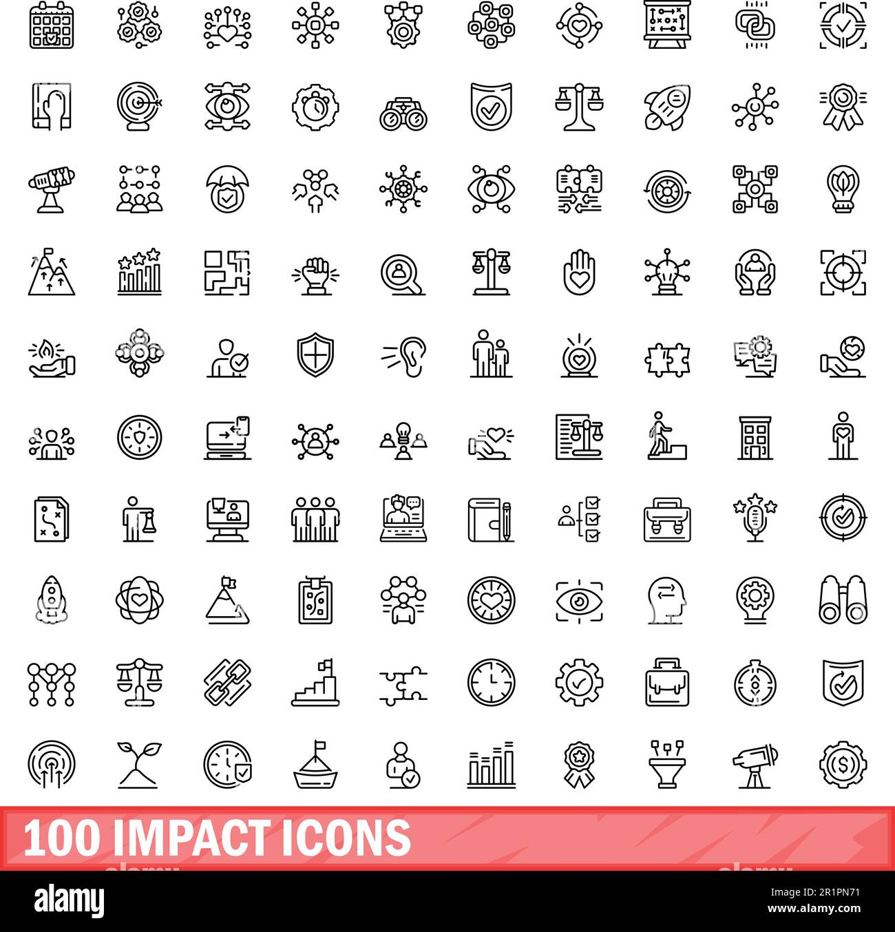 100 impact icons set. Outline illustration of 100 impact icons vector ...