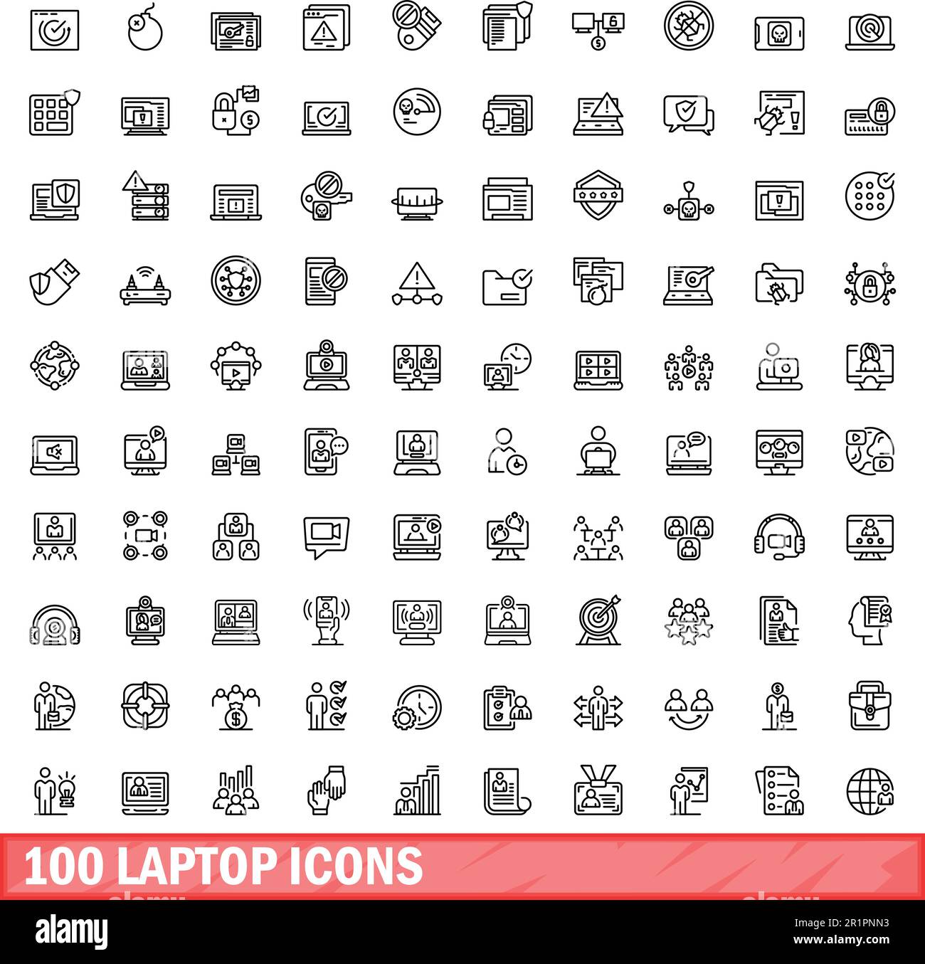 100 laptop icons set. Outline illustration of 100 laptop icons vector ...