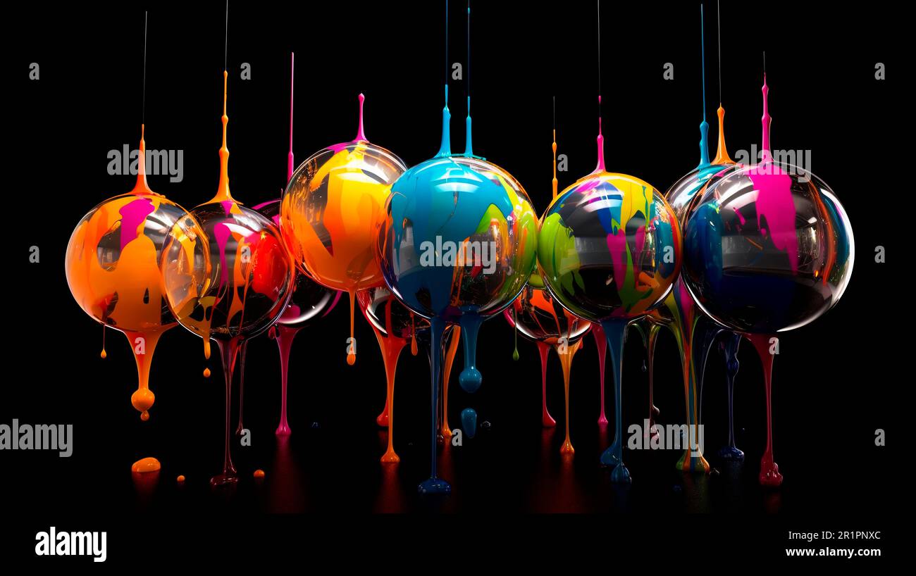 Colorful paint dripping balls on black background Stock Photo - Alamy