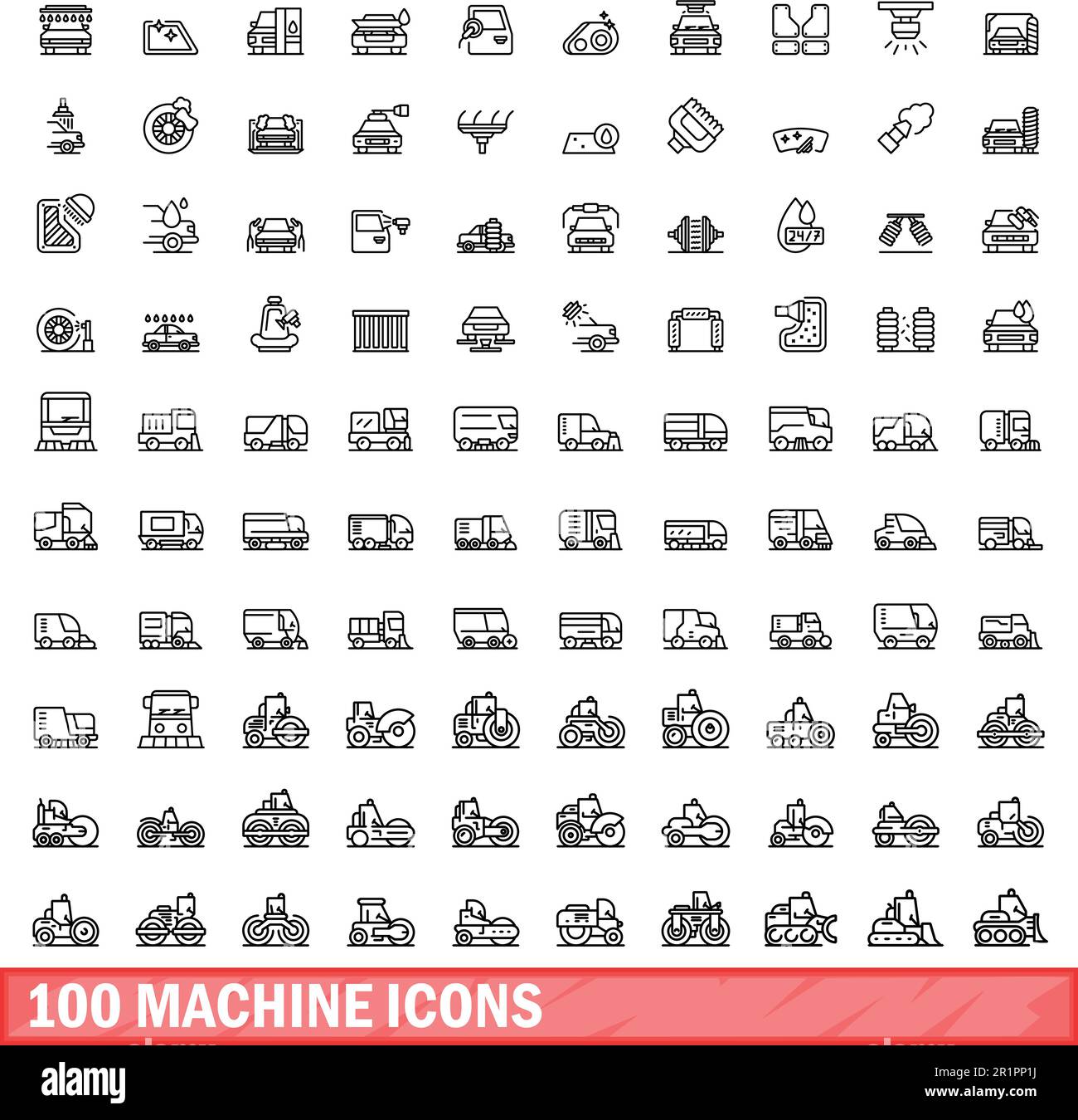 100 machine icons set. Outline illustration of 100 machine icons vector ...